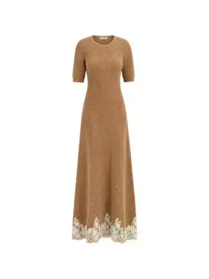 Alberta Ferretti Lace-trim Ribbed-knit Midi Dress