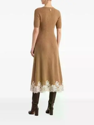 Alberta Ferretti Lace-trim Ribbed-knit Midi Dress