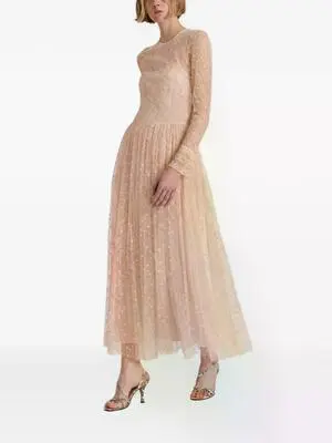 Alberta Ferretti Embroidered Lace-trim Midi Dress - Pink