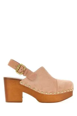 Chloé Antiqued Suede Jeanette Clogs - Pink
