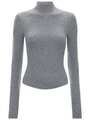 Victoria Beckham Maglione Georgia In Lana Merino Fine A Coste - Gray