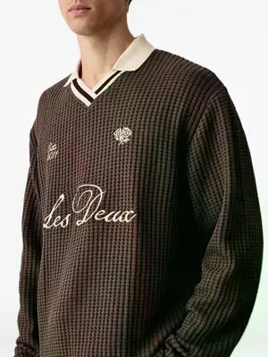 LES DEUX Waffle-knit Logo-embroidered Football Sweater