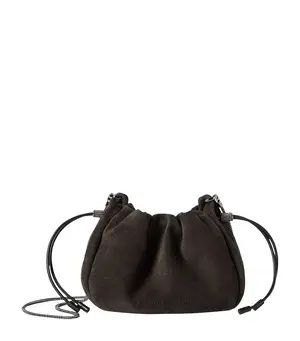 Brunello Cucinelli Suede Drawstring Cross-body Bag - Black