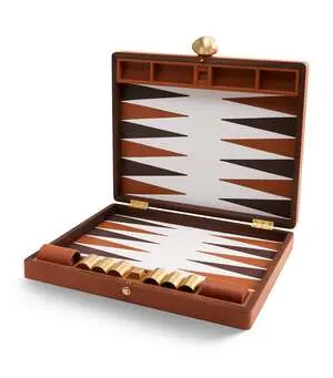 Assouline Leather Pebble Backgammon Set - Brown