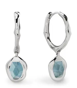 Monica Vinader Sterling Silver And Aquamarine Odyssey Huggie Earrings - Blue