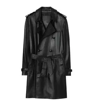 Burberry Leather Kensington Trench Coat - Black