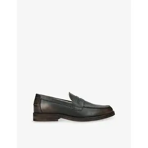 DUKE + DEXTER Wilde Distressed Leather Penny Loafers - Brown