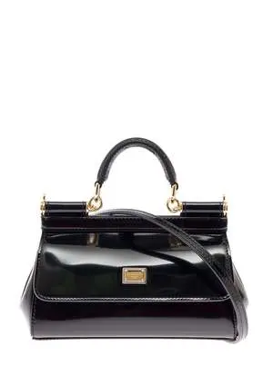 Dolce & Gabbana Sicily Mini Patent Classic Handbag With Flap Closure