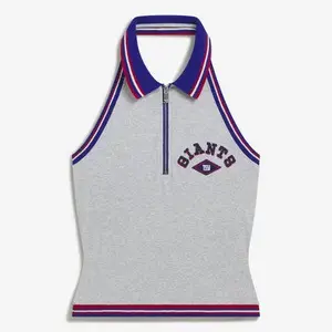 OFF SEASON New York Giants Collared Halter Top - Heather Gray