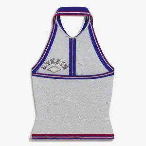 OFF SEASON New York Giants Collared Halter Top - Heather Gray