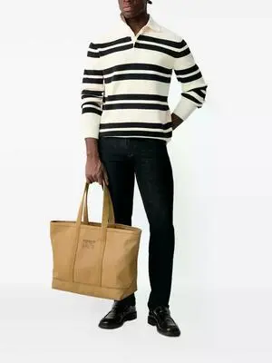 Lindbergh Striped Ribbed-knit Rugby Polo Shirt - Neutrals