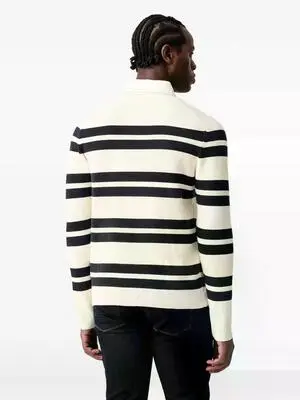 Lindbergh Striped Ribbed-knit Rugby Polo Shirt