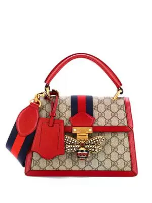 Gucci Queen Margaret Top Handle Bag Gg Coated Canvas With Leather Small Satchel - Red