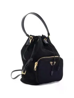 Prada Duet Drawstring Tessuto Small Bucket Bag - Black