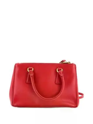Prada Double Zip Lux Saffiano Leather Small Tote Bag - Red