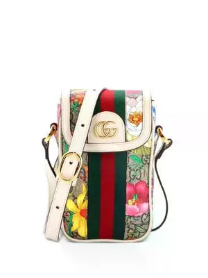 Gucci Ophidia Flap Phone Holder Flora Gg Coated Canvas Crossbody Bag - Multicolour