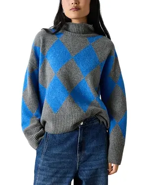 Whistles Wool Argyle Round Neck Sweater - Multicolour