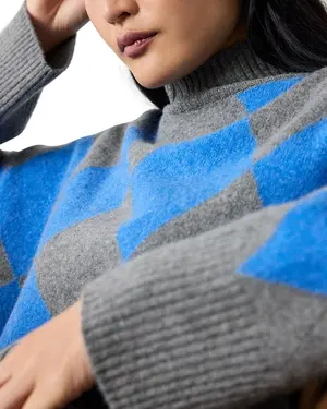 Whistles Wool Argyle Round Neck Sweater