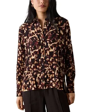 Whistles High Low Long Sleeve Shirt - Brown/multi