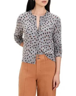 NIC+ZOE On The Dot Fitted Crewneck Cardigan - Grey Multi