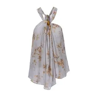BELSIZE25 Dahlia Series Floral Draped Rayon Halterneck Top - Blue