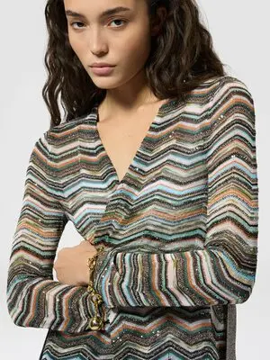 Missoni Long Chevron Viscose-blend Cardigan With Belt