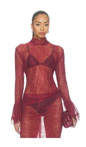 NONCHALANT LABEL Letty Lace Top In Red - Ruby