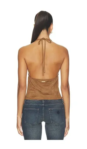 Abrand Denim Wicked Game Halter Top In Brown