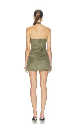 SNDYS. X Amelia Faux Suede Halter Mini Dress In Olive