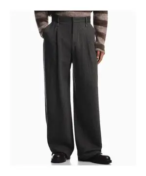 Emporio Armani Tailored Trousers In Wool Blend With Herringbone Pattern