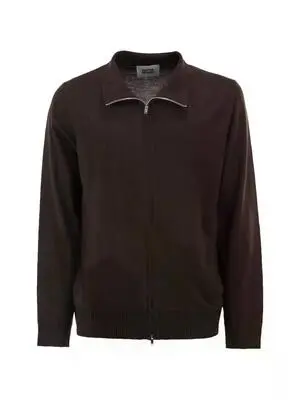 Alpha Studio Merino Wool Zip-up Cardigan - Brown