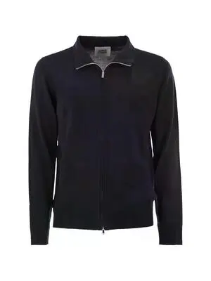 Alpha Studio Merino Wool Zip-up Cardigan - Blue