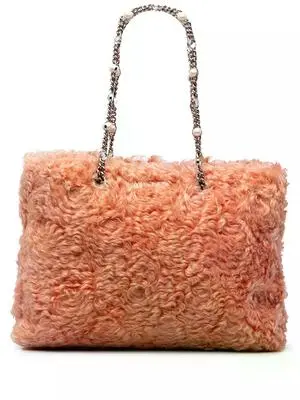Miu Miu 2010-2026 Eco Shearling Crystal Chain Tote Bag - Pink