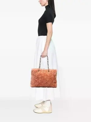 Miu Miu 2010-2026 Eco Shearling Crystal Chain Tote Bag