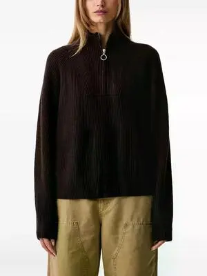 Marc O'polo Ribbed-knit Quarter-zip Wool Sweater - Brown