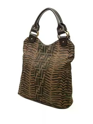 Fendi 2000-2010 Zucca Zebra Print Canvas Diavolo Trapezio Tote Bag