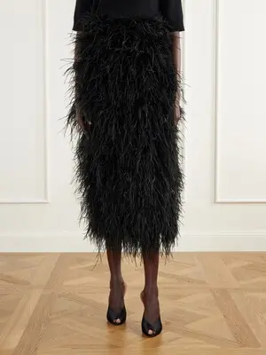 DIMA AYAD Feather-embellished Twill Midi Skirt