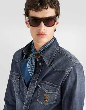 Dolce & Gabbana Gold Shirt In Denim With Patch - Blue
