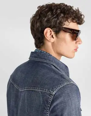 Dolce & Gabbana Gold Shirt In Denim With Patch - Blue