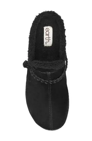 Earth Kattia Leather Clog With Faux Fur Trim - Blk01