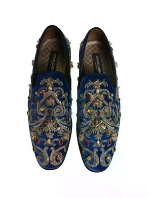Dolce & Gabbana Embellished Velvet-texture Loafers
