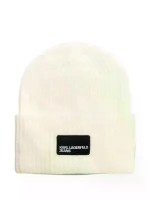 Karl Lagerfeld Logo-patch Ribbed-knit Beanie Hat - Neutrals