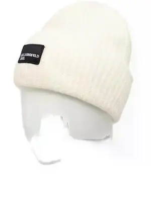 Karl Lagerfeld Logo-patch Ribbed-knit Beanie Hat