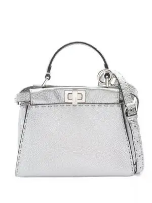 Fendi 2010s Mini Peekaboo Selleria Tote Bag - Silver