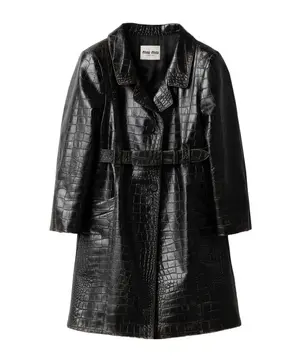 Miu Miu Croco-embossed Leather Coat - Black