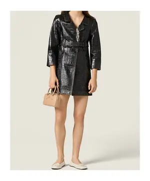Miu Miu Croco-embossed Leather Coat