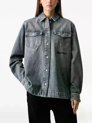 Karl Lagerfeld Logo-embroidered Acid-wash Denim Shirt - Grey