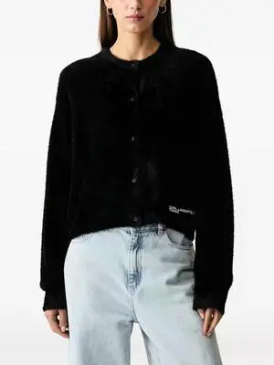 Karl Lagerfeld Fuzzy-knit Logo-embroidered Cardigan - Black