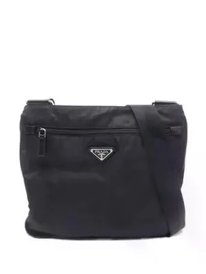 Prada 2000s Tessuto Saffiano Shoulder Bag - Black