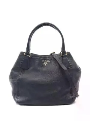 Prada 2000s Leather Tote Bag - Blue